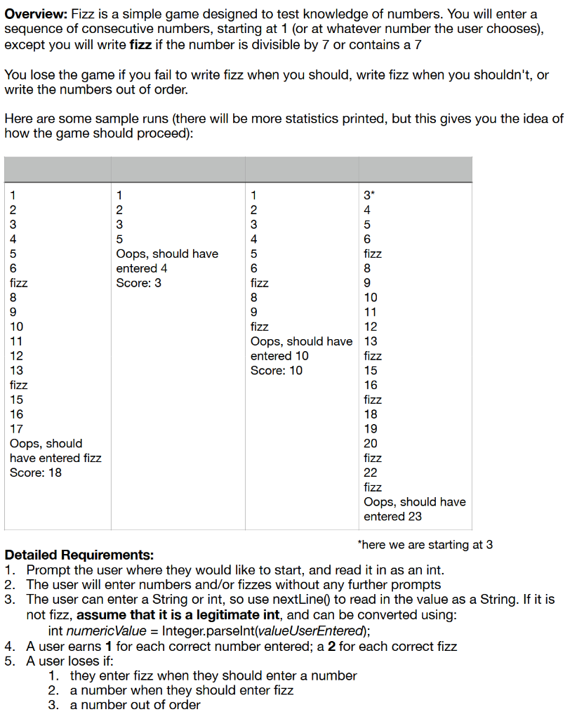 Overview: Fizz is a simple game designed to test | Chegg.com