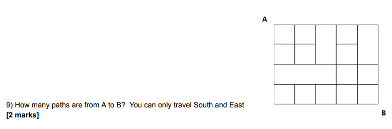 Solved How many paths are from A to B? ﻿You can only travel | Chegg.com