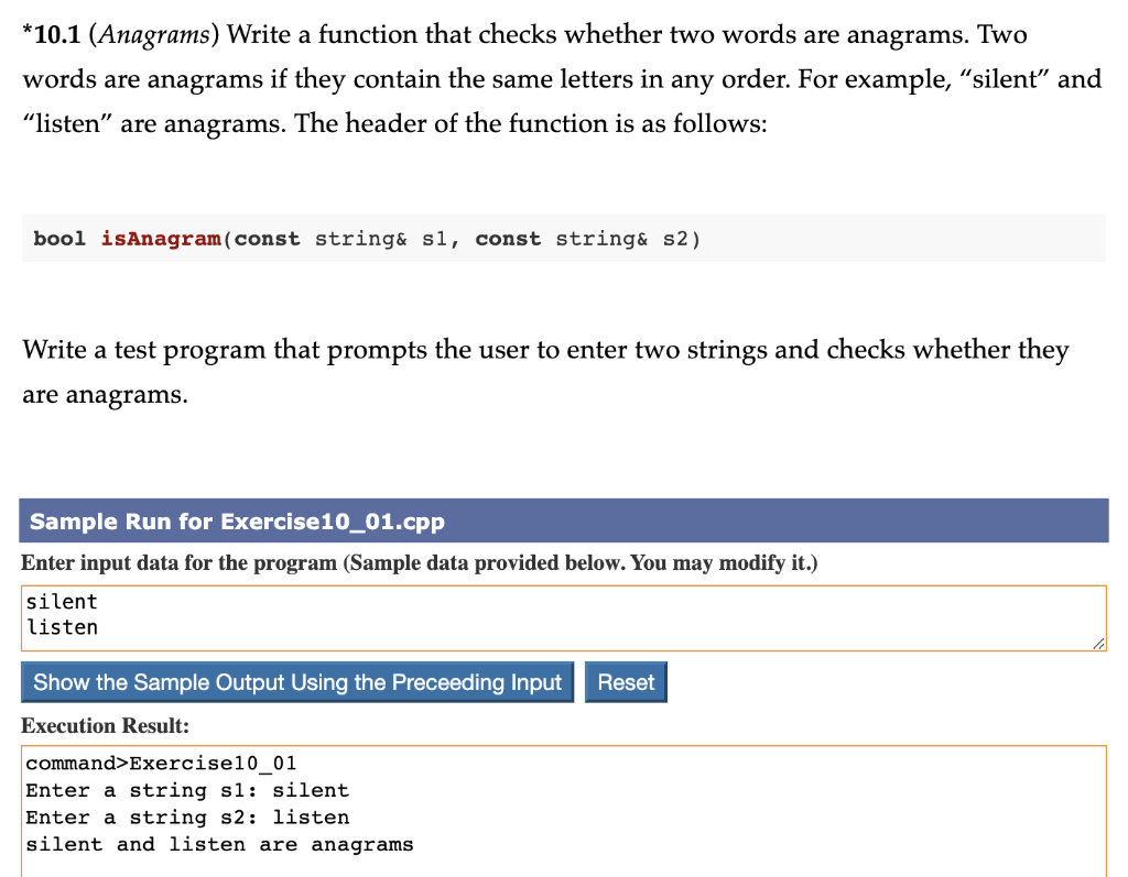 Solved 10 1 Anagrams Write A Function That Checks Whether