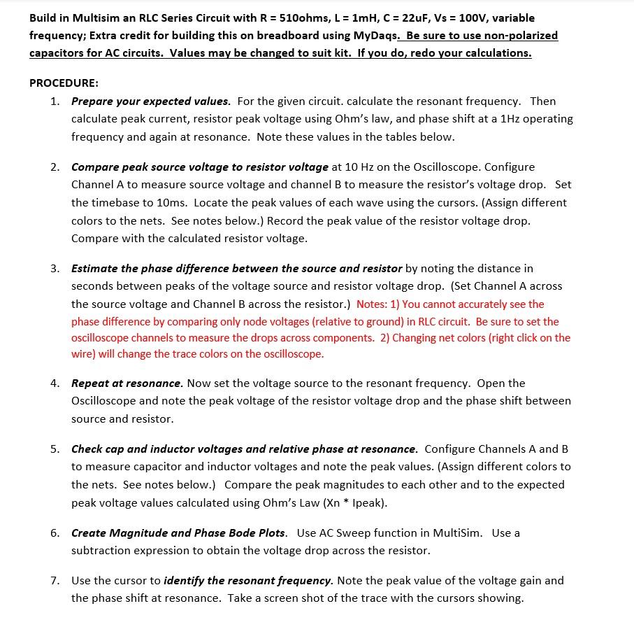 ild in Multisim an RLC Series Circuit with | Chegg.com