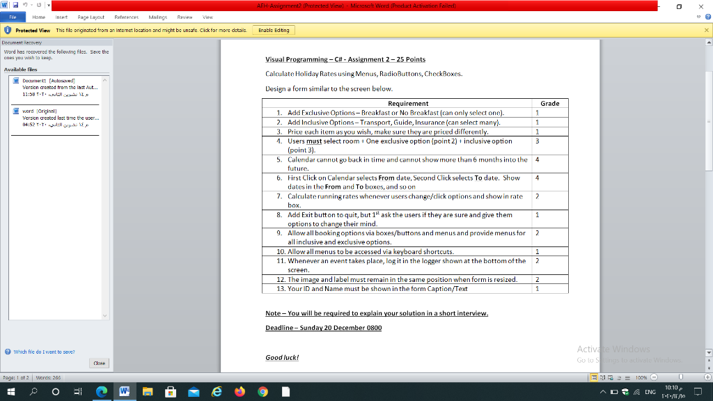AFH-Assignment Protected View) - Microsoft Word | Chegg.com