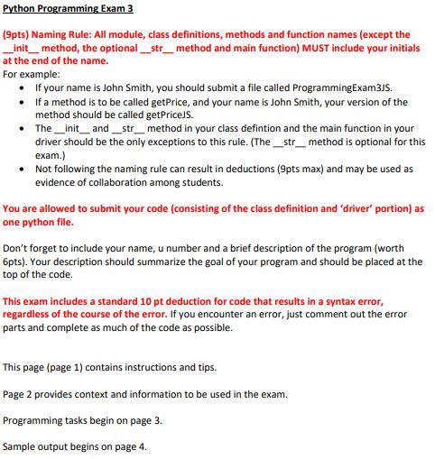 Solved Python Programming Exam 3 (9pts) Naming Rule: All | Chegg.com