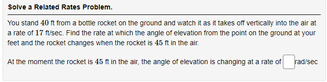 Solved Solve a Related Rates Problem. You stand 40ft from a | Chegg.com