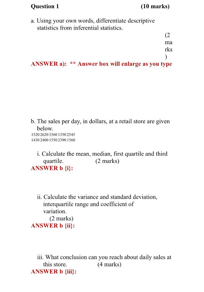 Solved Question 1 (10 marks) a. Using your own words, | Chegg.com