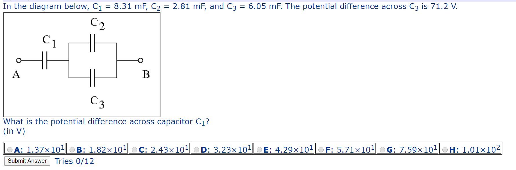 Solved In the diagram below, C1 = 8.31 mF, C2 = 2.81 mF, and | Chegg.com