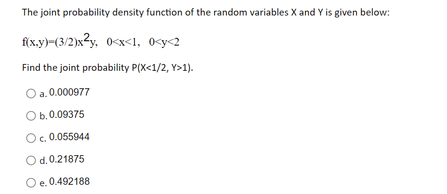 Solved The joint probability density function of the random | Chegg.com