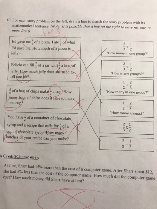 Solved 10. For each story problem on the left, draw a line | Chegg.com
