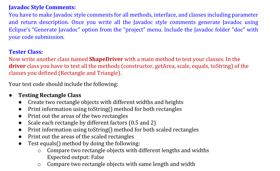 Solved . . . . Interface Shape: Create an interface named | Chegg.com
