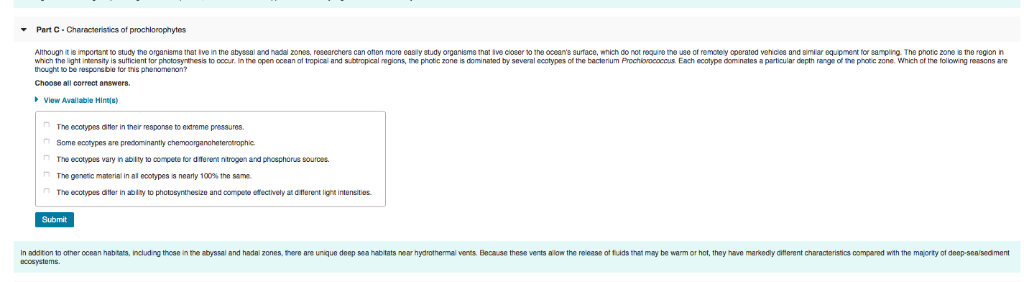 C-Characteristics of prochlorophytes Part wh the | Chegg.com