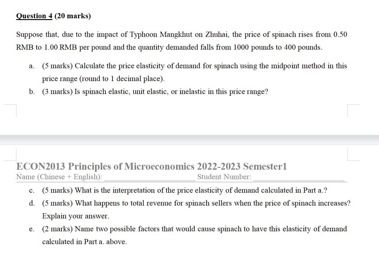 Solved Question 4 (20 marks) Suppose that, due to the impact | Chegg.com