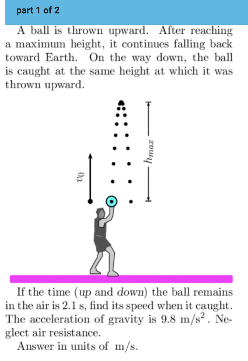 Solved part 1 of 2 A ball is thrown upward. After reaching a | Chegg.com