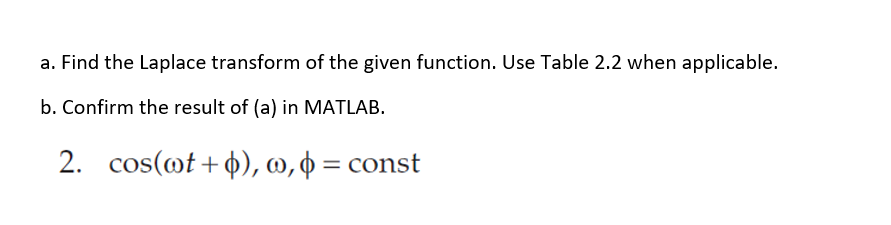 Solved a. Find the Laplace transform of the given function. | Chegg.com