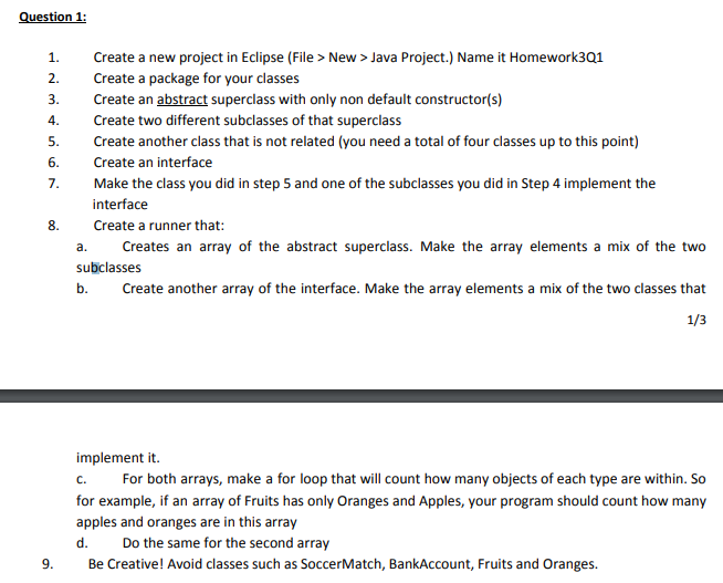 Solved 1. Create a new project in Eclipse (File>New > Java | Chegg.com
