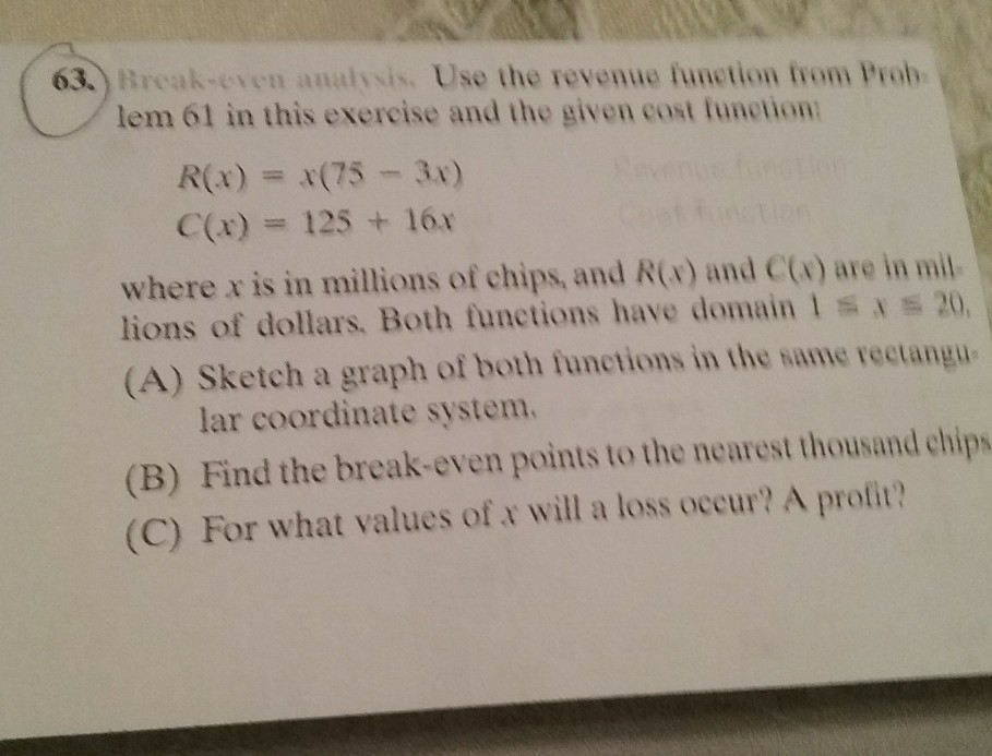Solved 63. Break-even analysis. Use the revenue function | Chegg.com