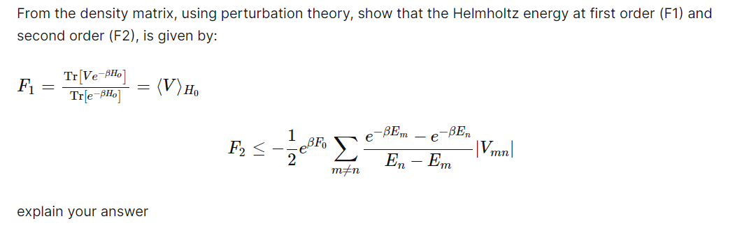 Solved From the density matrix, using perturbation theory, | Chegg.com