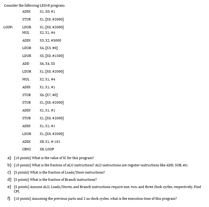 Solved Consider the following LEGv program: ADDI X1, XO, #1 | Chegg.com