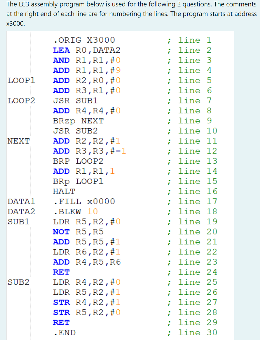 Solved The Lc3 Assembly Program Below Is Used For The 