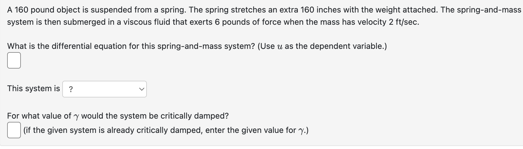Solved A 160 pound object is suspended from a spring. The | Chegg.com
