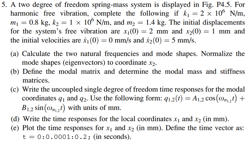 Solved A two degree of freedom spring-mass system is | Chegg.com