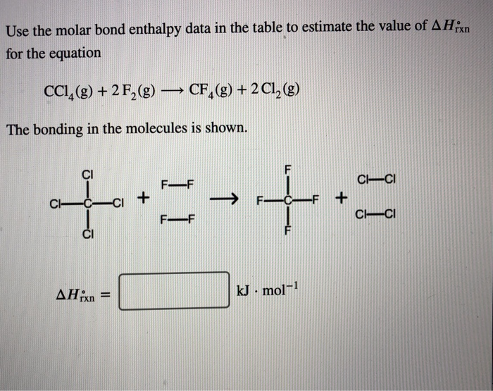 Solved Use the molar bond enthalpy data in the table to | Chegg.com