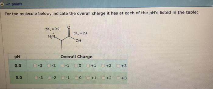Solved For the molecule below, indicate the overall charge | Chegg.com