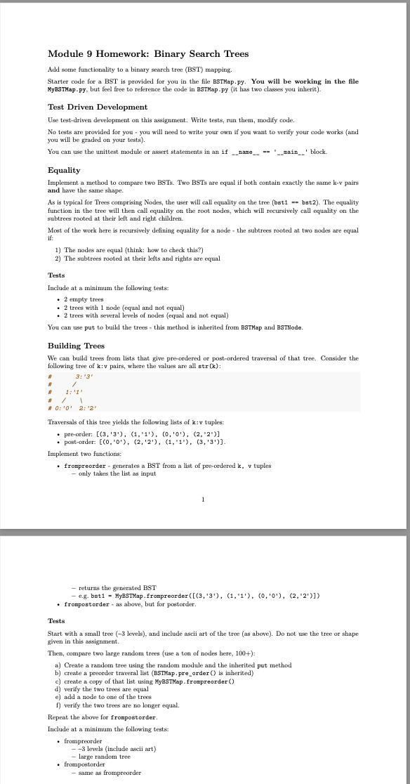Module 9 Homework: Binary Search Trees Add some | Chegg.com