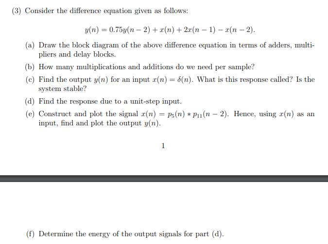 Solved (3) Consider the difference equation given as | Chegg.com