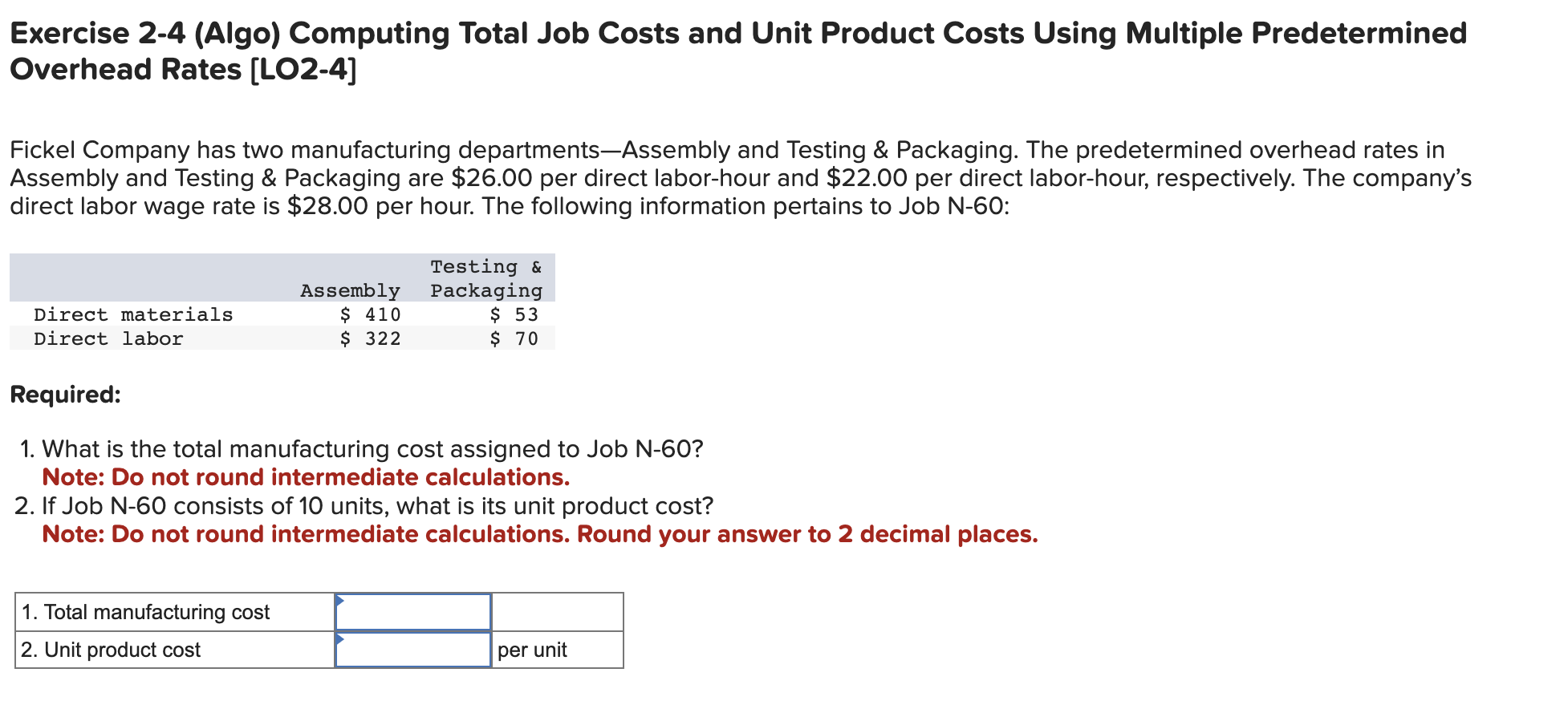 Solved Exercise 2-4 (Algo) Computing Total Job Costs and | Chegg.com