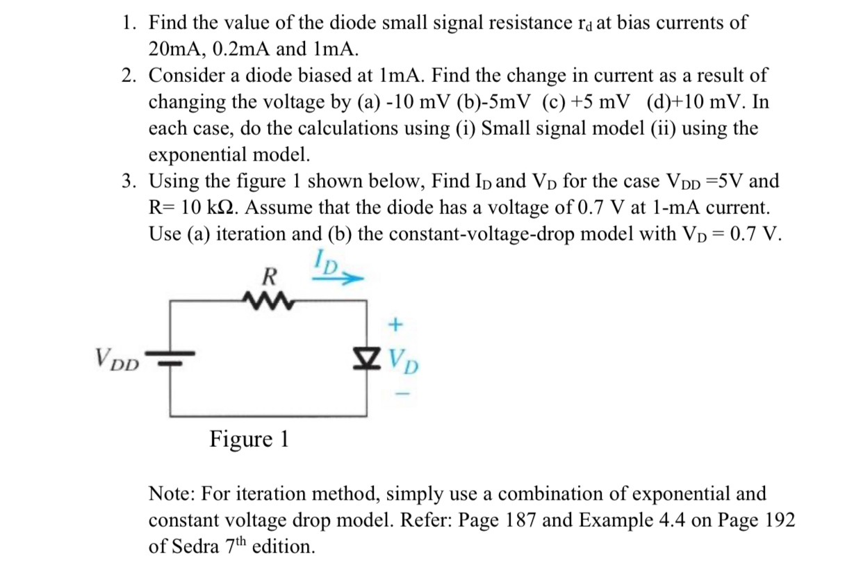 Find the value of the diode small signal resistance | Chegg.com