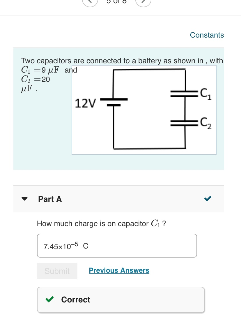 Solved Constants Two capacitors are connected to a battery | Chegg.com
