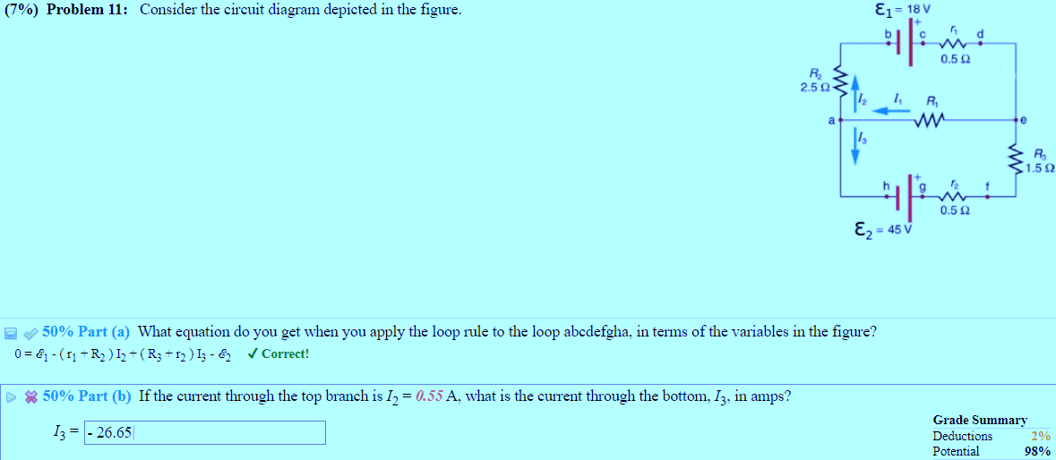 Solved (7\%) Problem 11: Consider the circuit diagram | Chegg.com