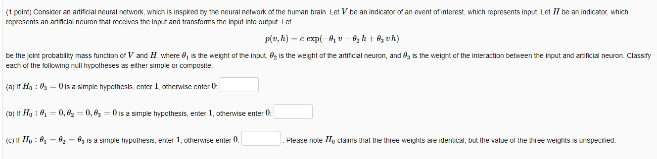 Solved (1 point) Consider an artificial neural network, | Chegg.com