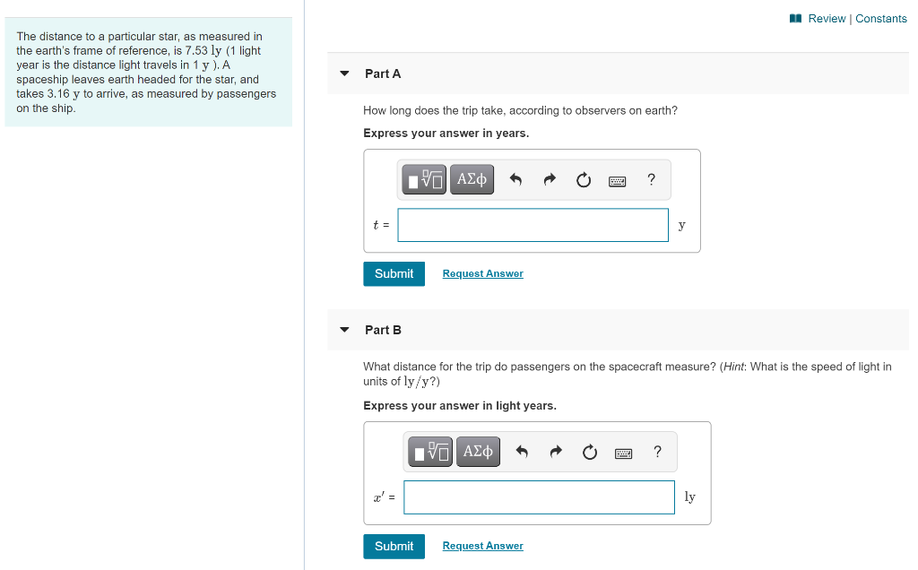 Solved A Review Constants The distance to a particular star, | Chegg.com