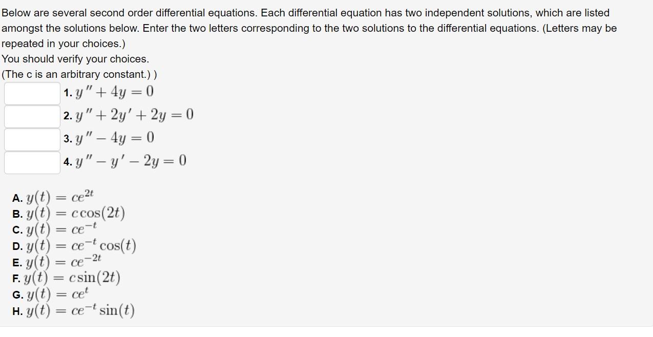 Solved Below are several second order differential | Chegg.com