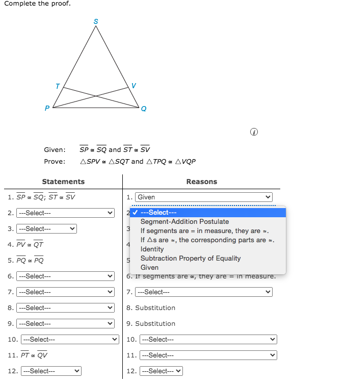 Solved TPQ≅ VQPGiven: SP≅SQ and ST≅SV Prove: SPV≅ SQT and | Chegg.com