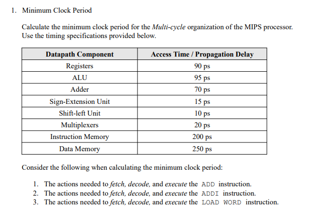 Solved 1. Minimum Clock Period Calculate the minimum clock | Chegg.com