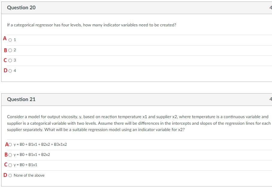 Solved Question 20 If a categorical regressor has four | Chegg.com