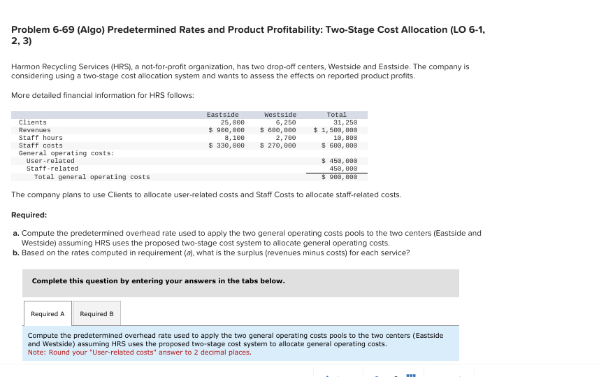 Solved Problem 6-69 (Algo) ﻿Predetermined Rates and Product | Chegg.com