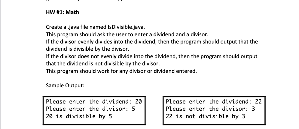 Solved HW #1: Math Create a .java file named | Chegg.com
