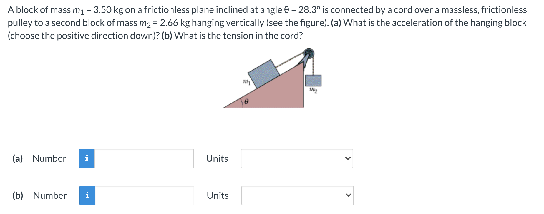 Solved A block of mass m1 = 3.50 kg on a frictionless plane | Chegg.com