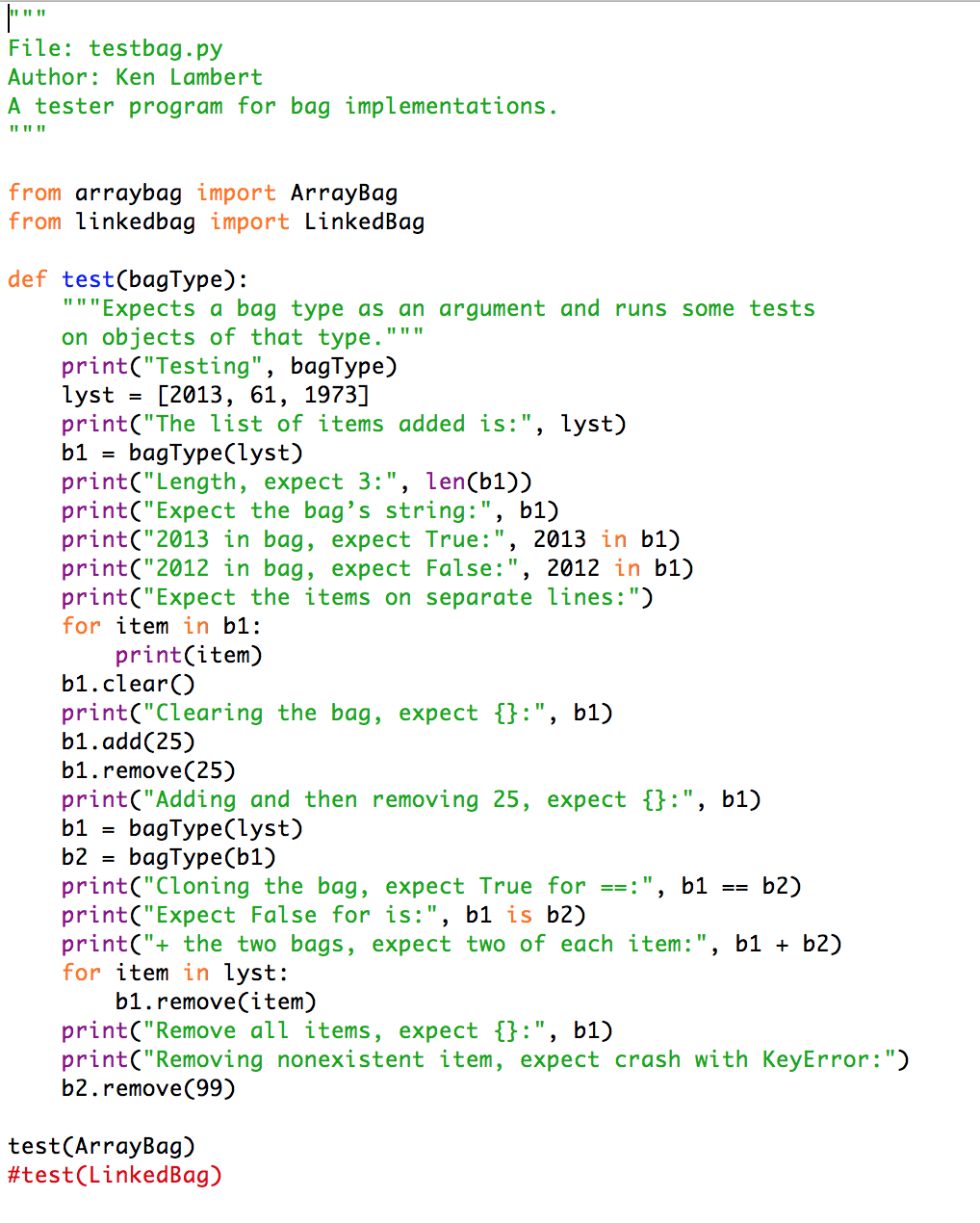 Implement the following Interfaces: arraybag.py to | Chegg.com