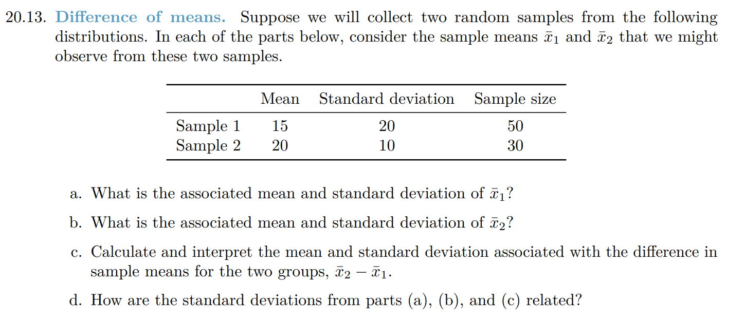 Solved 13. Difference of means. Suppose we will collect two | Chegg.com