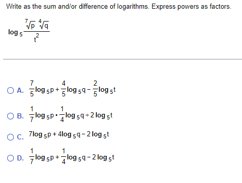 Solved Write as the sum and/or difference of logarithms. | Chegg.com