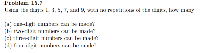 Solved Problem 15.7 Using the digits 1, 3, 5, 7, and 9, with | Chegg.com