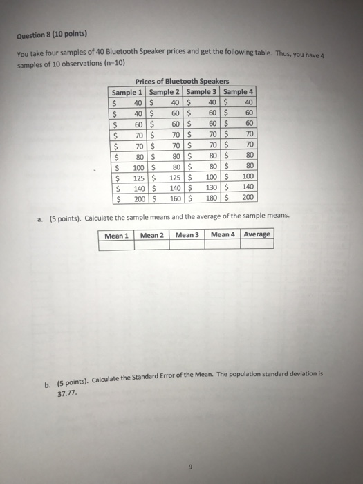 Solved You take four samples of 40 Bluetooth Speaker prices | Chegg.com
