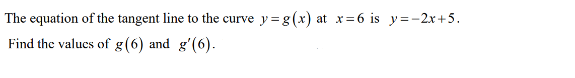 Solved The equation of the tangent line to the curve y=g(x) | Chegg.com