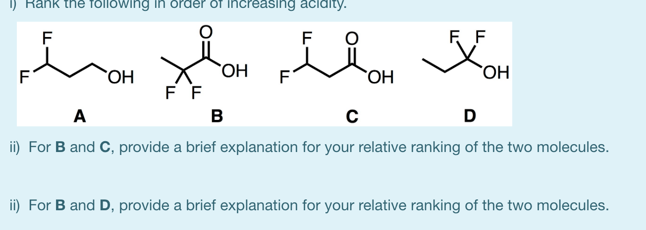 Solved 1 Rank the following In order of increasing acidity. | Chegg.com