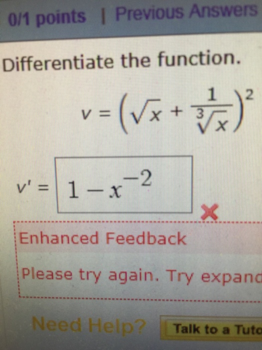 Solved Differentiate the function. v = (Squareroot x + 1/3 | Chegg.com