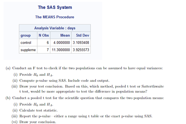 Solved The SAS SystemThe MEANS Procedure(a) ﻿Conduct an F | Chegg.com
