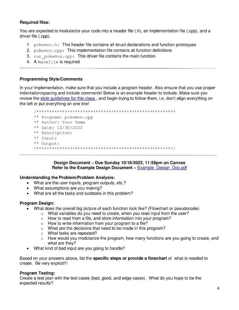 CS 162 Assignment #2 Pokémon Encyclopedia Design | Chegg.com